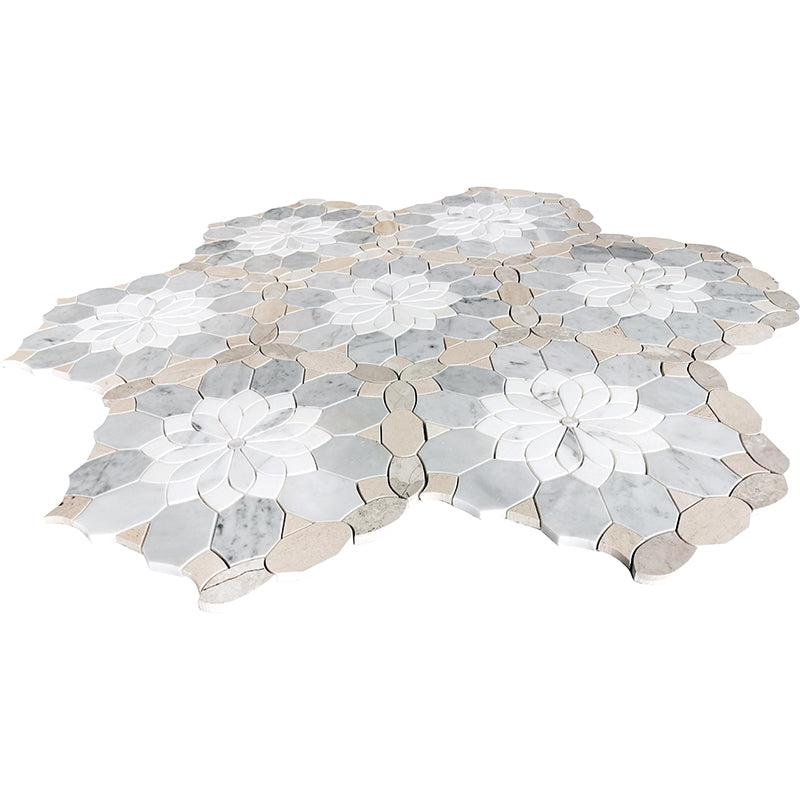 Santorini Beige Floral Marble Mosaic Tile | Tile Club