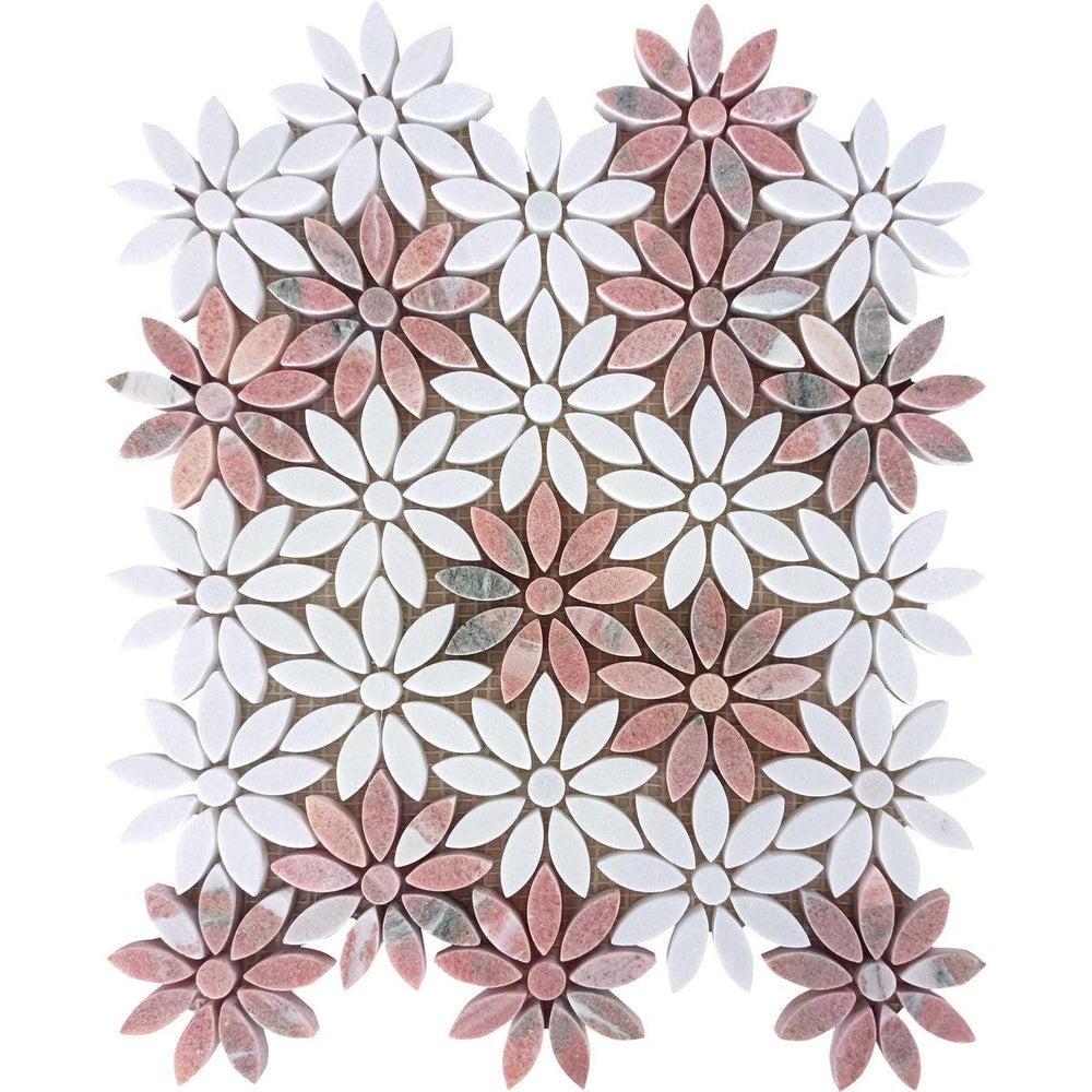 Meadow Norwegian Rose Flower Marble Mosaic Tile | Flower Wall and Floor ...
