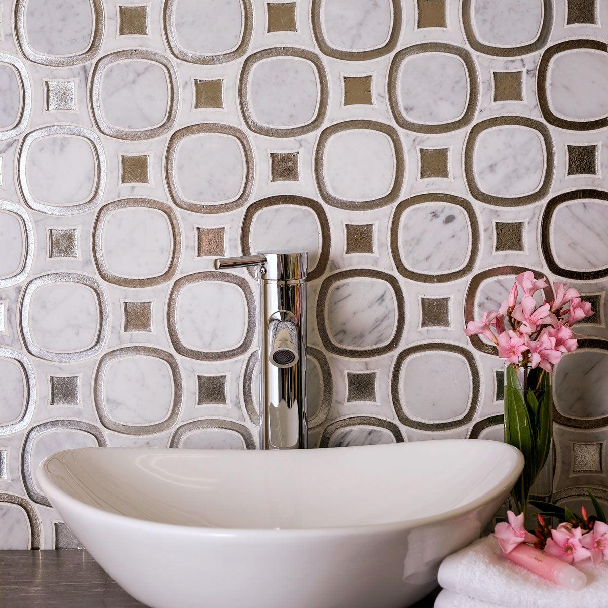 Milan White & Silver Mosaic Tile Sample Swatch | Free Shipping on Tile ...