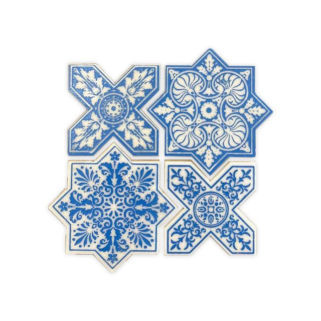 Moroccan Star & Cross Blue Etched Marble Mosaic Tile | Patterned Walls ...
