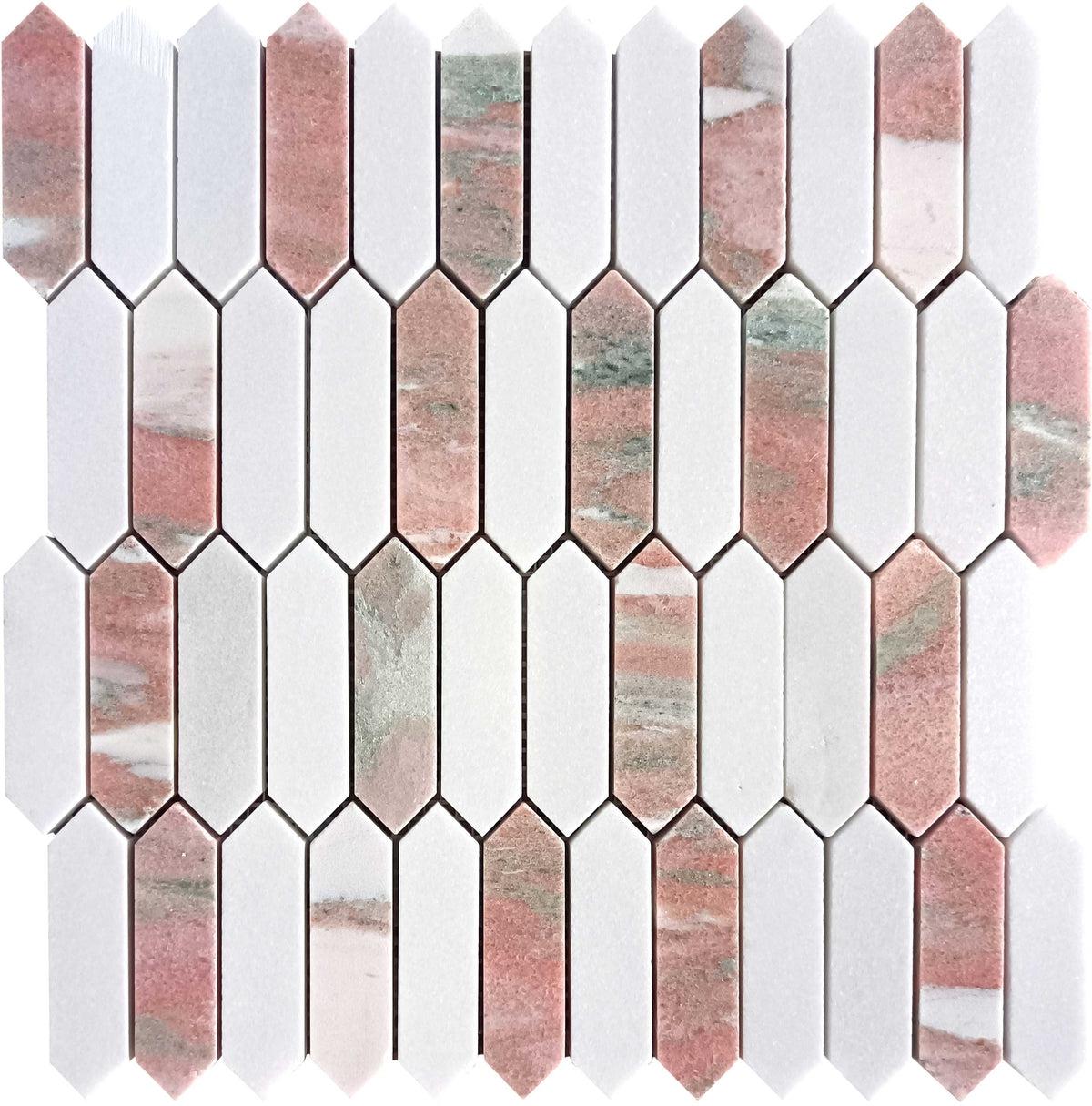 Norwegian Rose Pink & White Marble Picket Tile | Kitchen, Bathroom