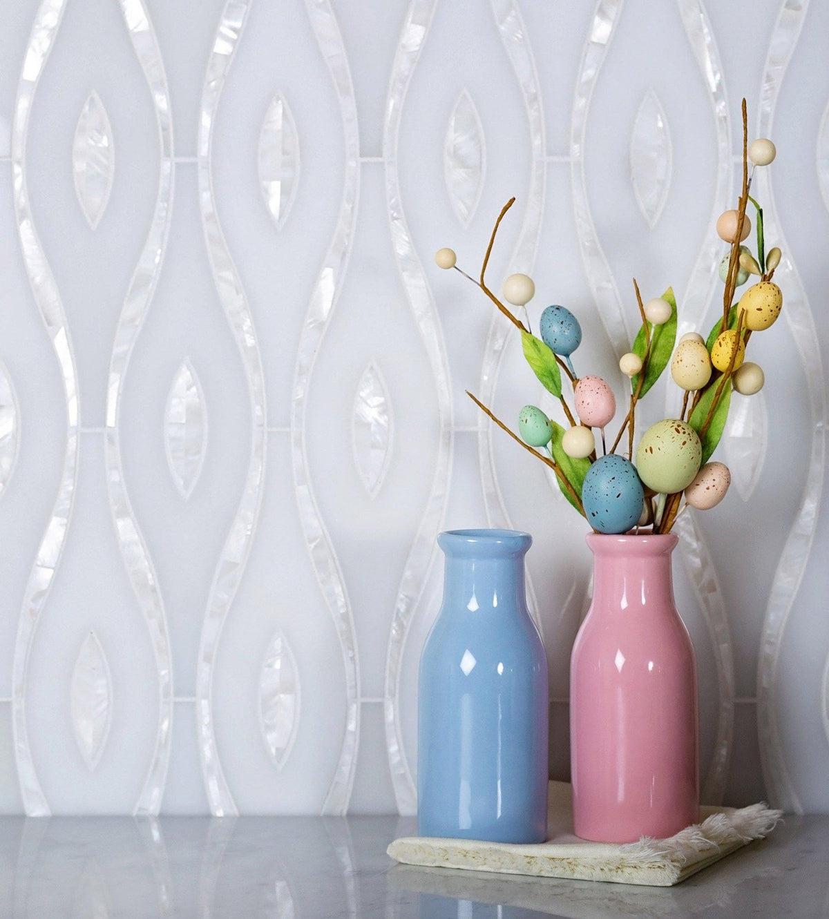 Pearl Wave White Marble & Mother Of Pearl Waterjet Mosaic Tile