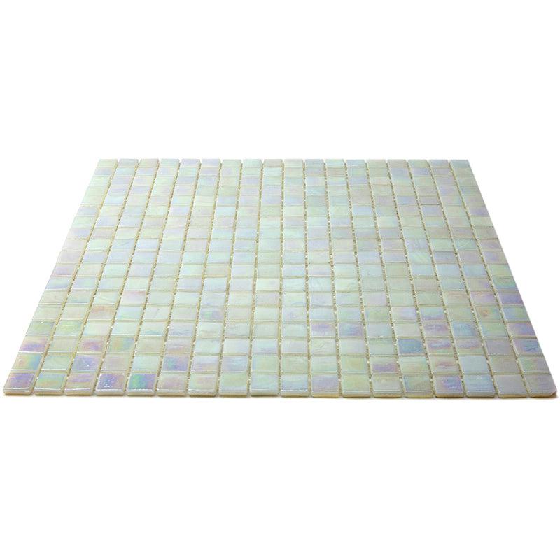 Pearlescent White Squares Glass Pool Tile | Elegant Wall, Backsplash