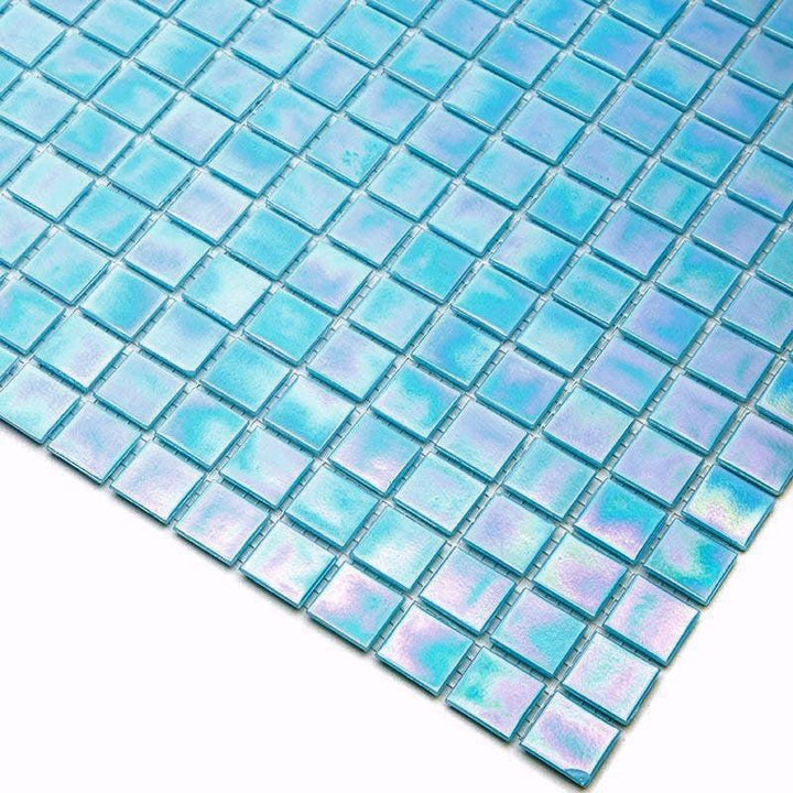Pearly Aqua Blue Squares Glass Pool Tile | Elegant Wall, Backsplash