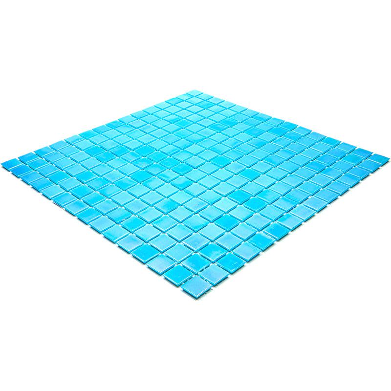 Pearly Ocean Blue Squares Glass Pool Tile