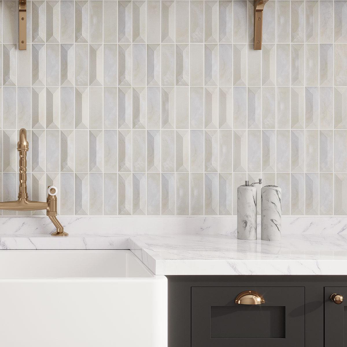 Prism Pearl Beveled Brick Glass Mosaic Tile
