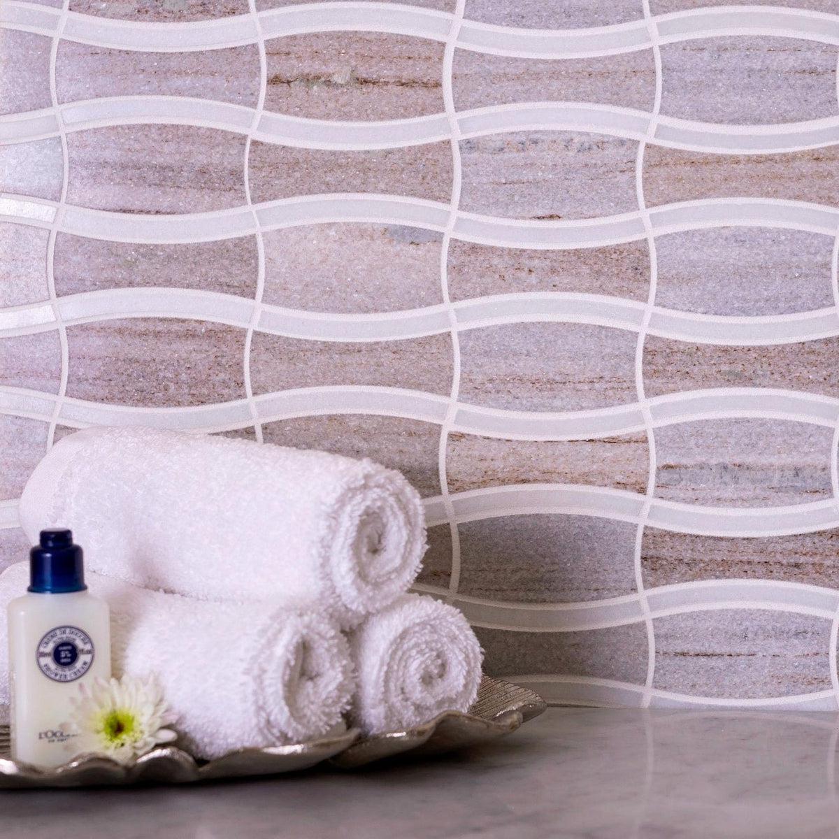 Sand Valley and Thassos Bow-Tie Marble Mosaic Tile | Online Tile Store ...