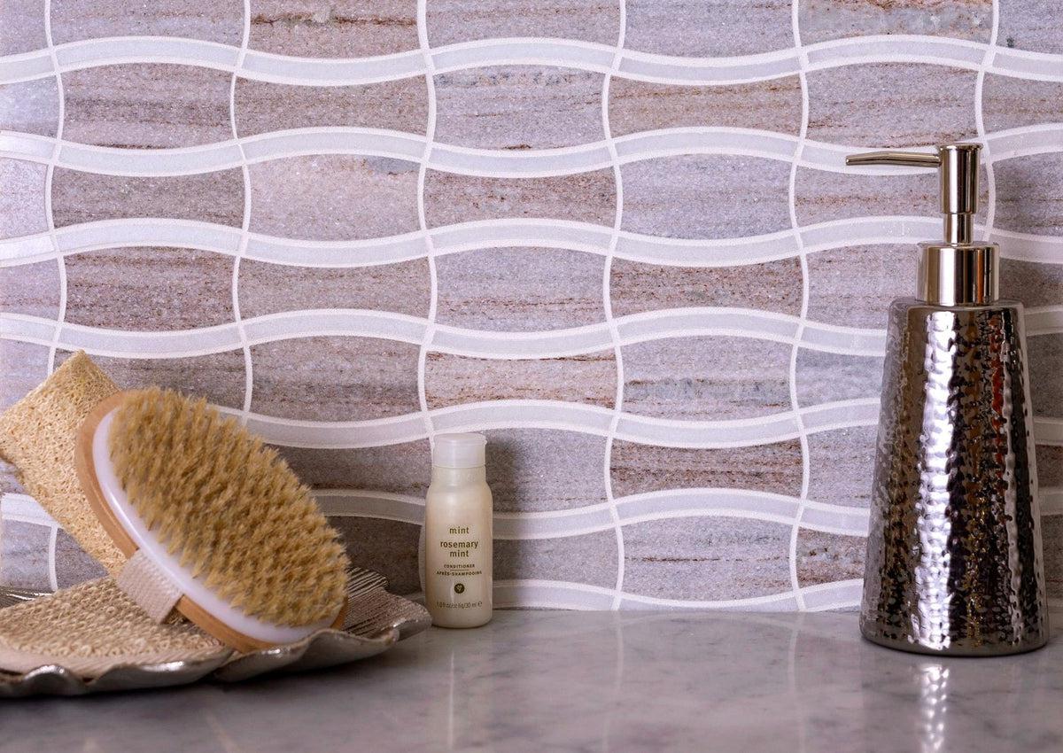 Sand Valley and Thassos Bow-Tie Marble Mosaic Tile | Online Tile Store ...