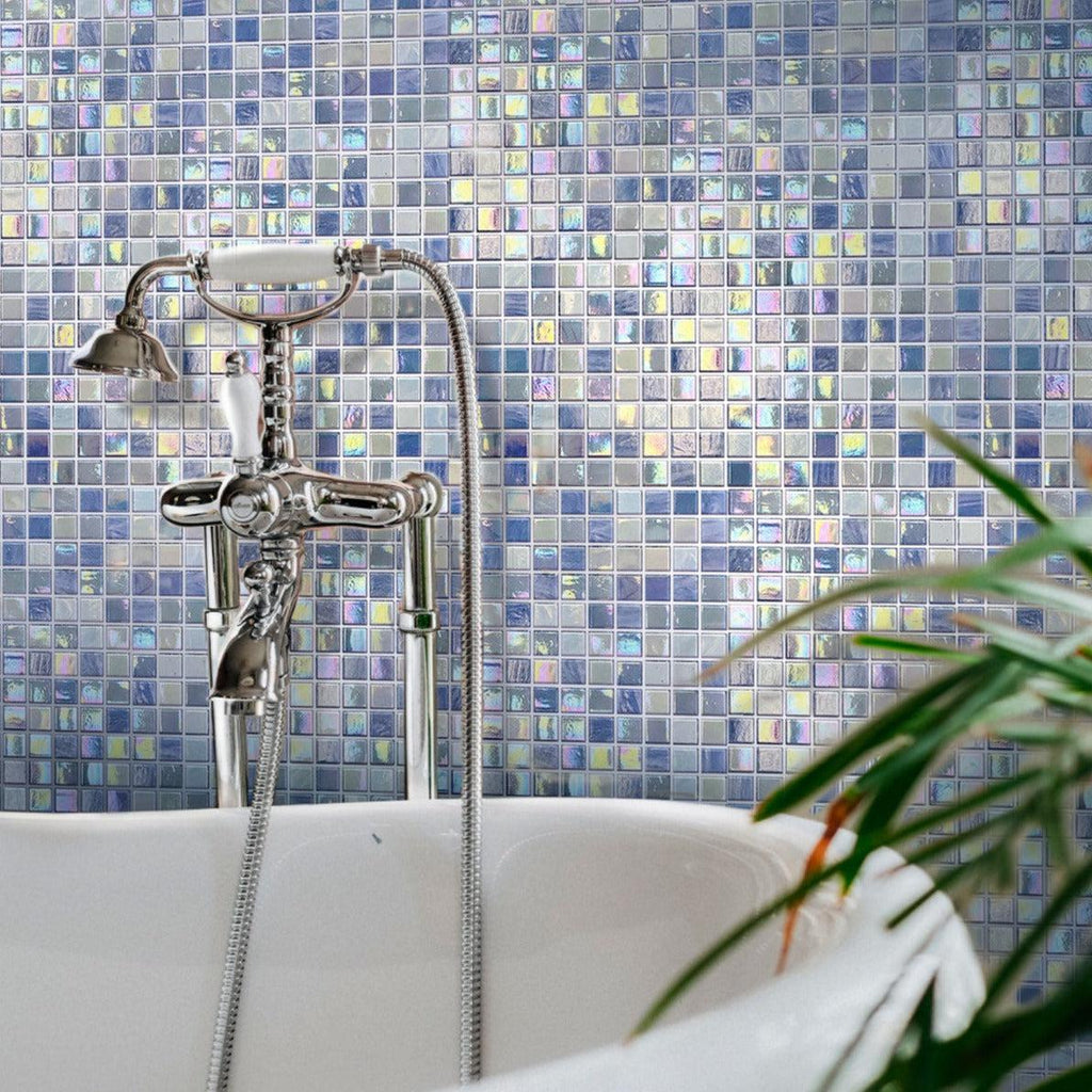 Serene Dream Mixed Squares Glass Tile | Blue Backsplash, Wall Tiles ...