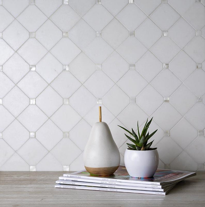 Square Rhombus Pearl White Thassos Shell Tile | Tile Club