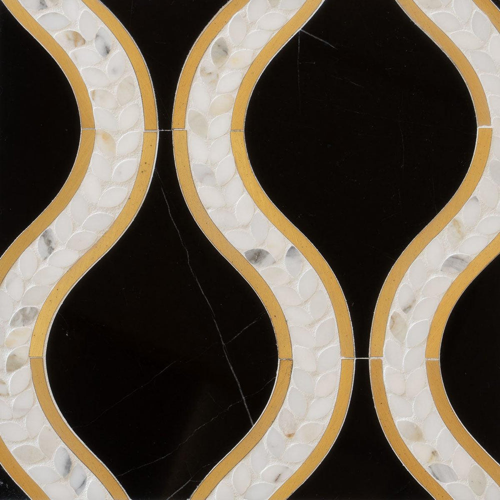 Santorini Black & Brass Laurel Marble Tile | Online Tile Store with ...