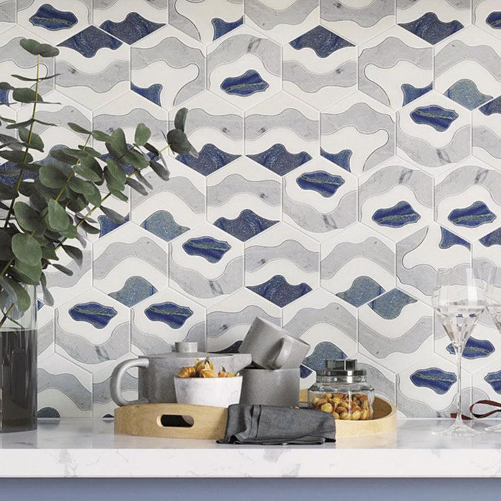 Santorini Blue Wave Marble Mosaic Tile | Tile Club