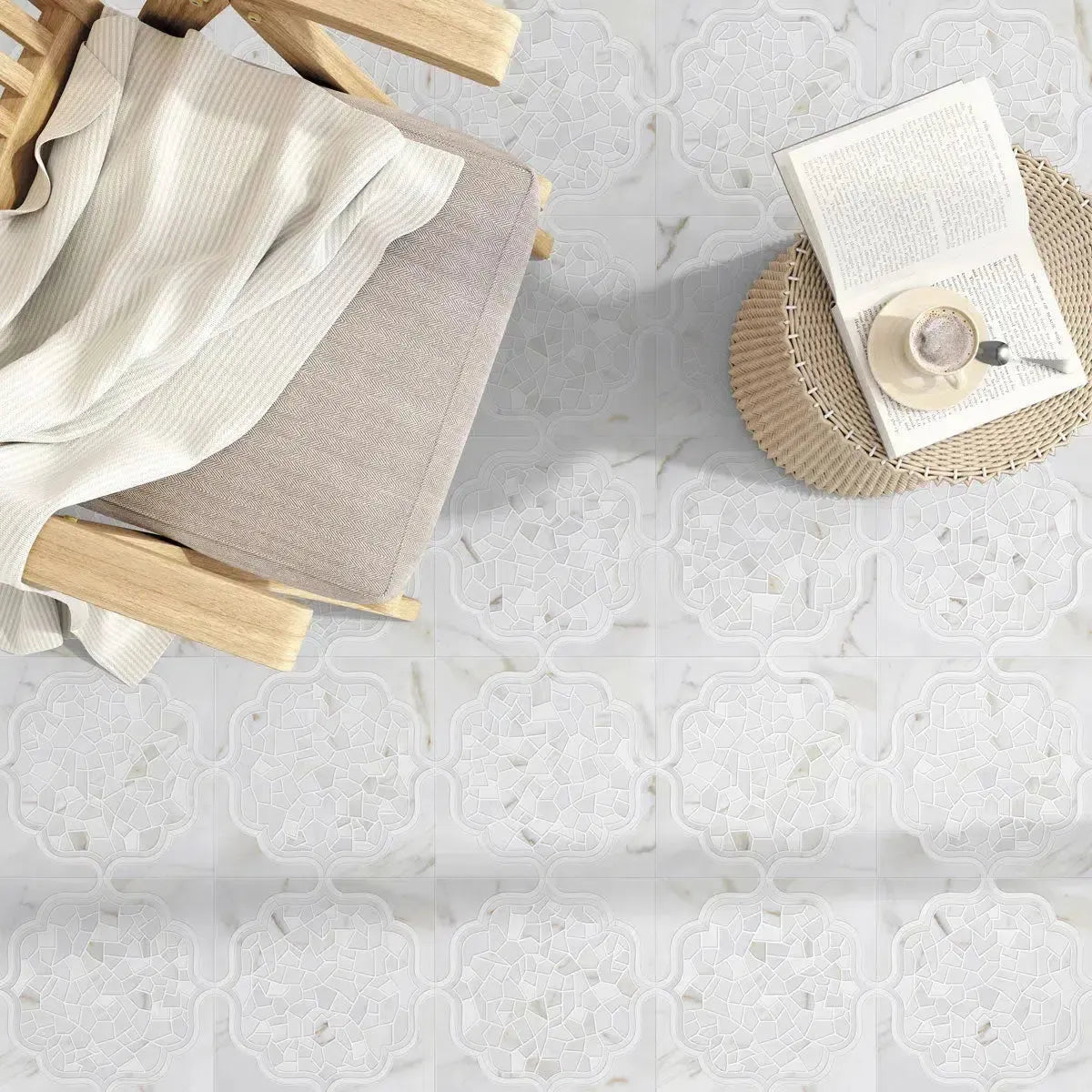 Santorini Medallion White Marble Mosaic Tile | Tile Club