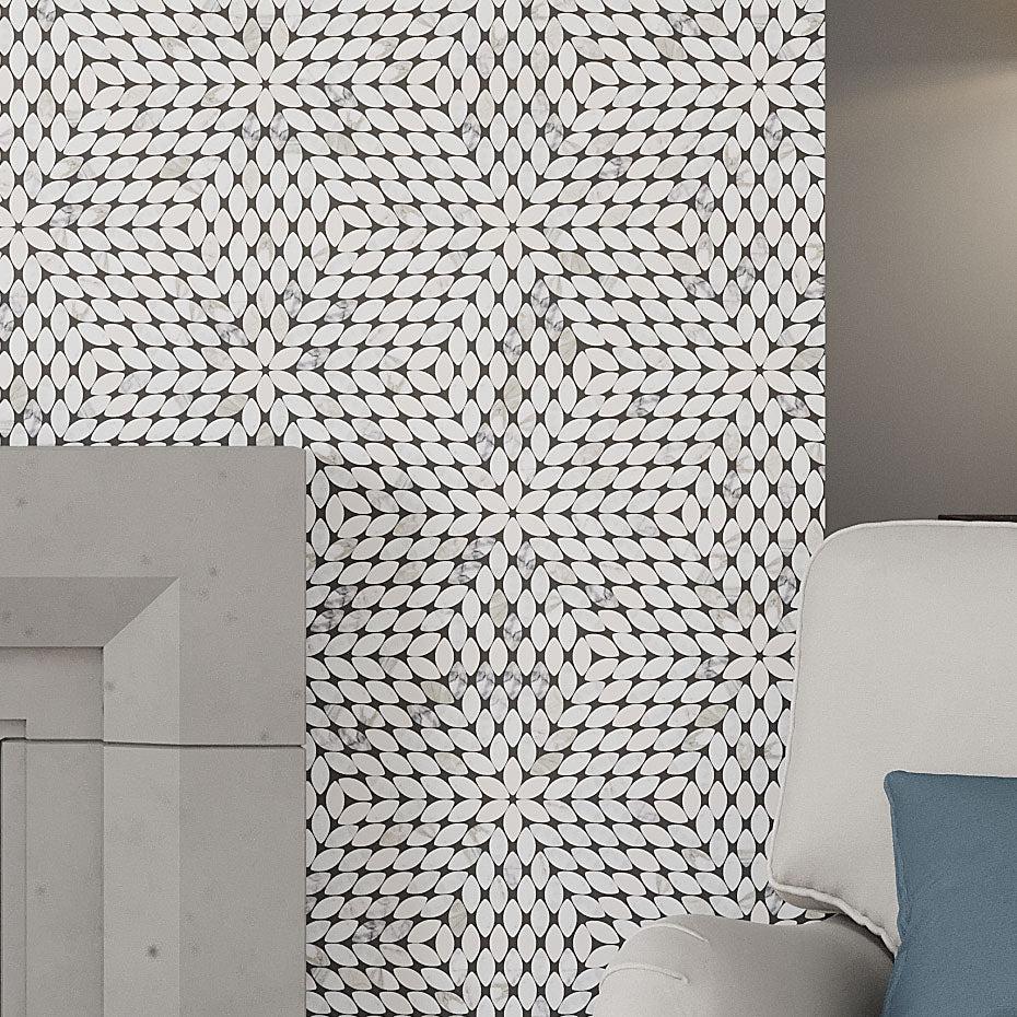 Santorini White Petals Marble Mosaic Tile | Tile Club