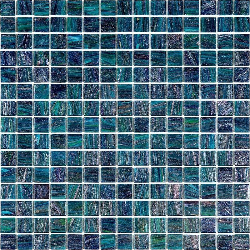 Sparkly Midnight Teal Squares Glass Pool Tile