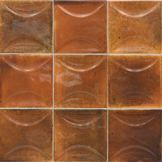 Luna Arc Red 4x4 Ceramic Square Tile | Terra Cotta Backsplash