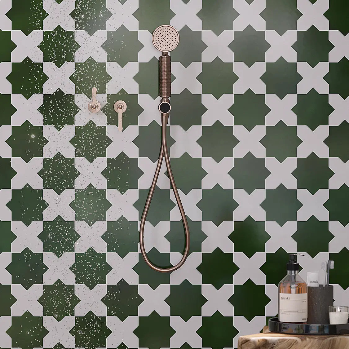 Santa Barbara Emerald Green Star Ceramic Tile | Star and Cross Pattern ...