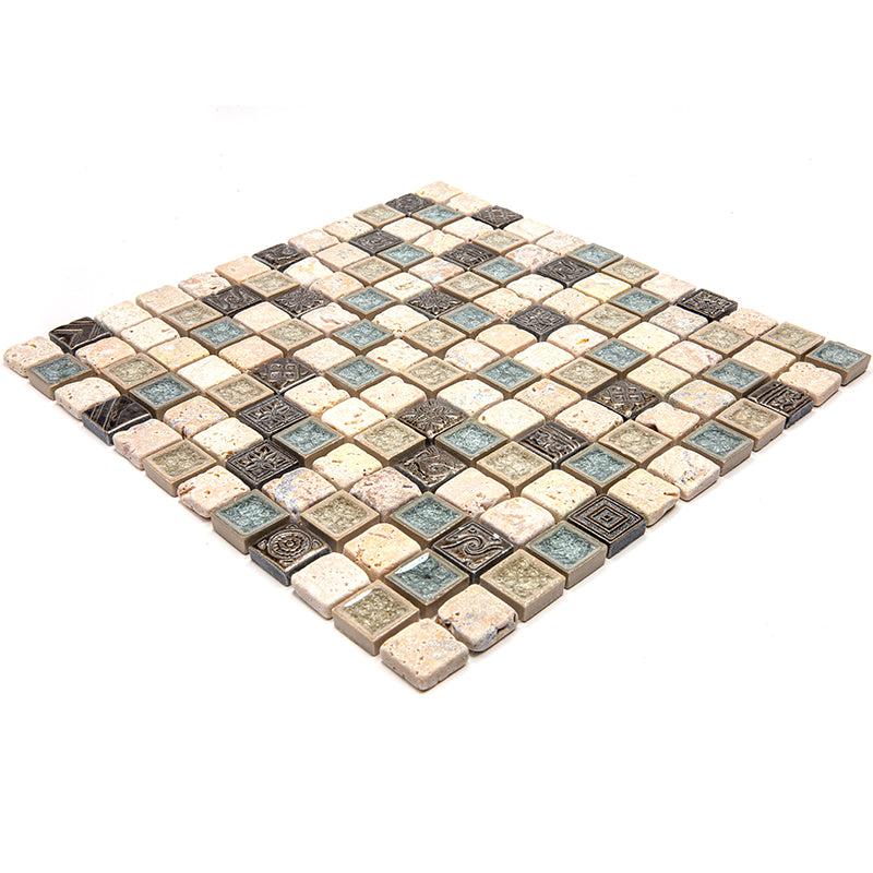 Eclectic Travertine Square Mosaic Tile | Neutral Mosaic Kitchen Backsplash