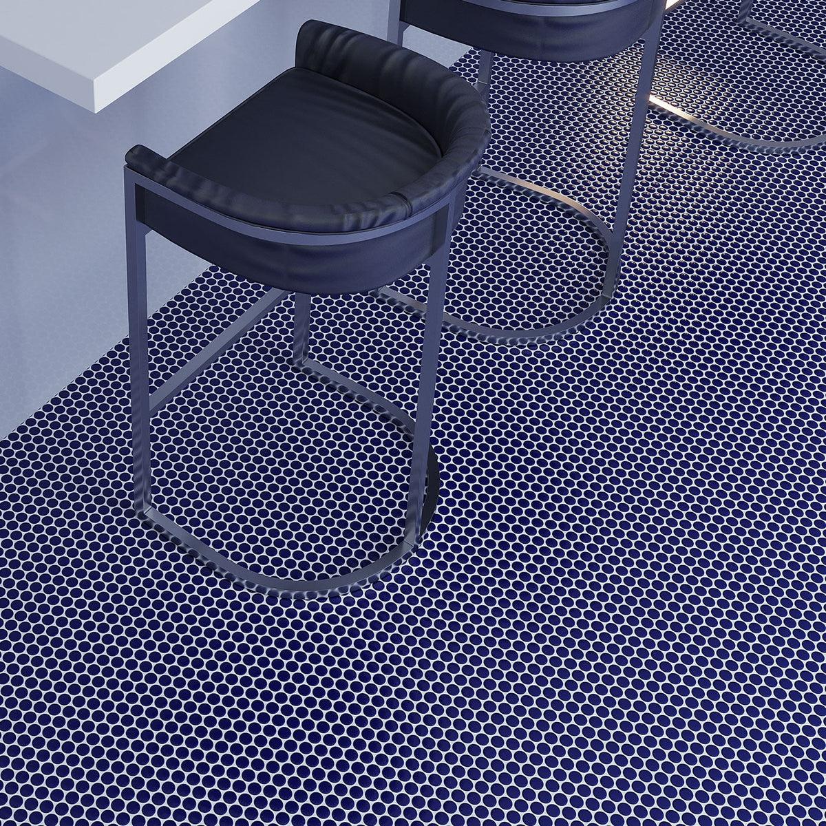 Navy Blue Buttons Porcelain Penny Round Tile | Mosaic Floor, Wall ...