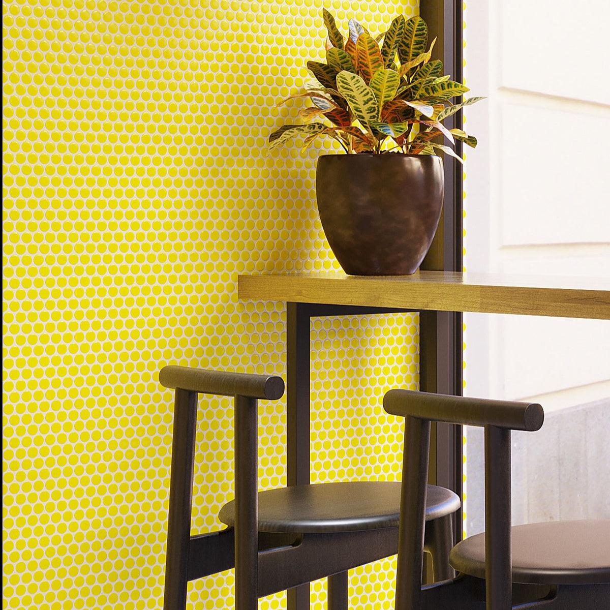 Yellow Buttons Porcelain Penny Round Tile | Colorful Kitchen, Pool Tiles