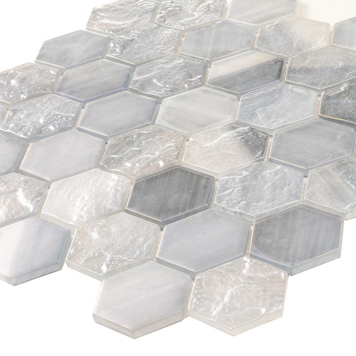 Champagne Dreams Hexagon Glass Mosaic Tile | Beige and Gold Backsplash