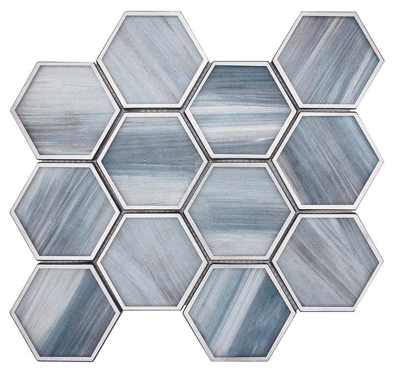 Topaz Marbled Glass Hexagon Mosaic Tile | Tile Club