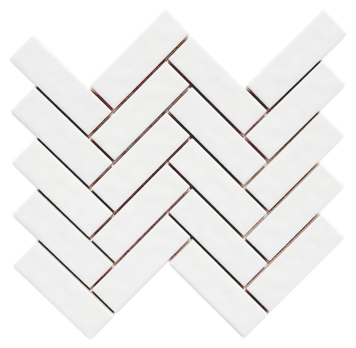 Cirrus White Herringbone Porcelain Mosaic Tile