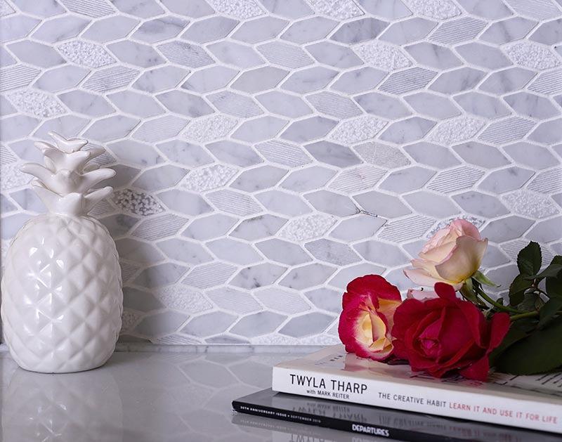 Textured Carrara Leaf Marble Mosaic Tile | Online Tile Store with Free ...