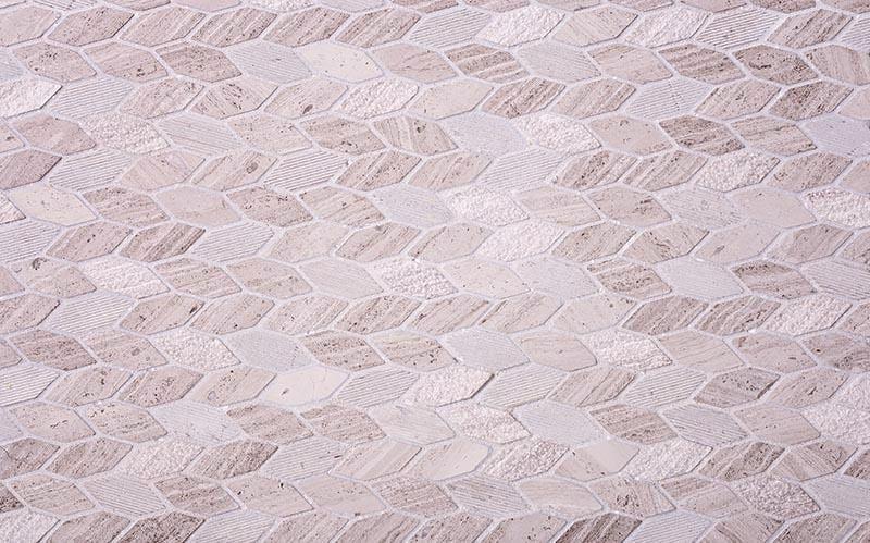 Textured Crema Marfil Leaf Marble Mosaic Tile