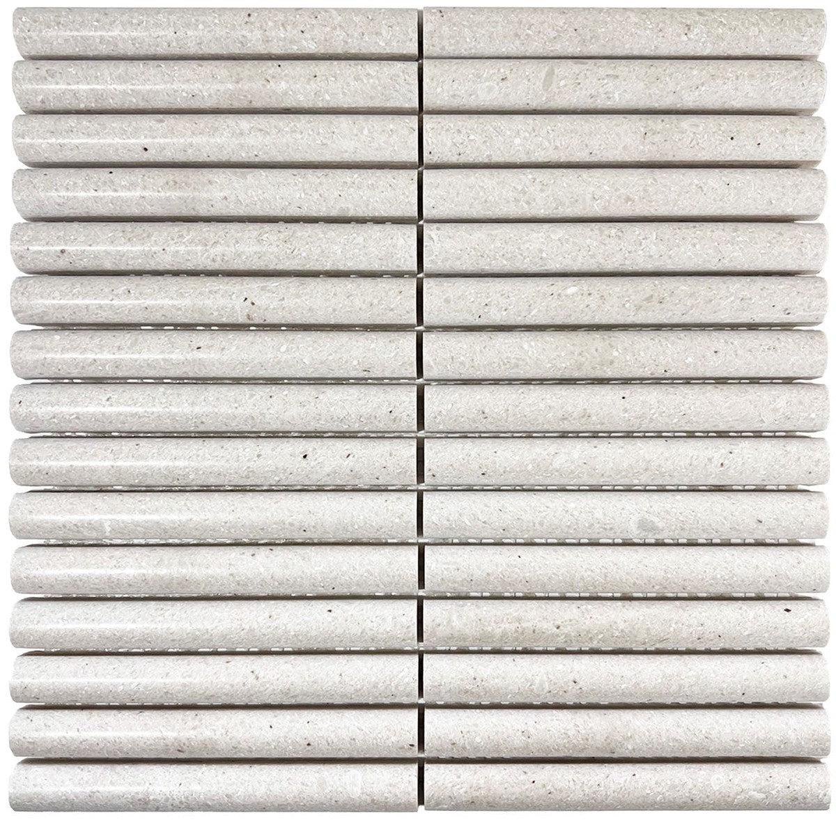 True Beige Arc Fluted Marble Mosaic Tile