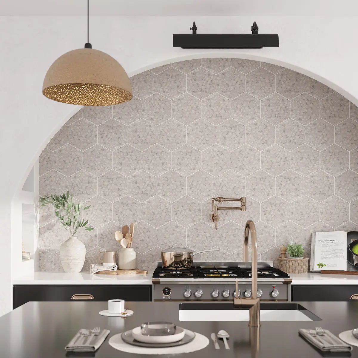 Tundra Snow Terrazzo Hex Porcelain Tile for floors, walls, outdoors ...