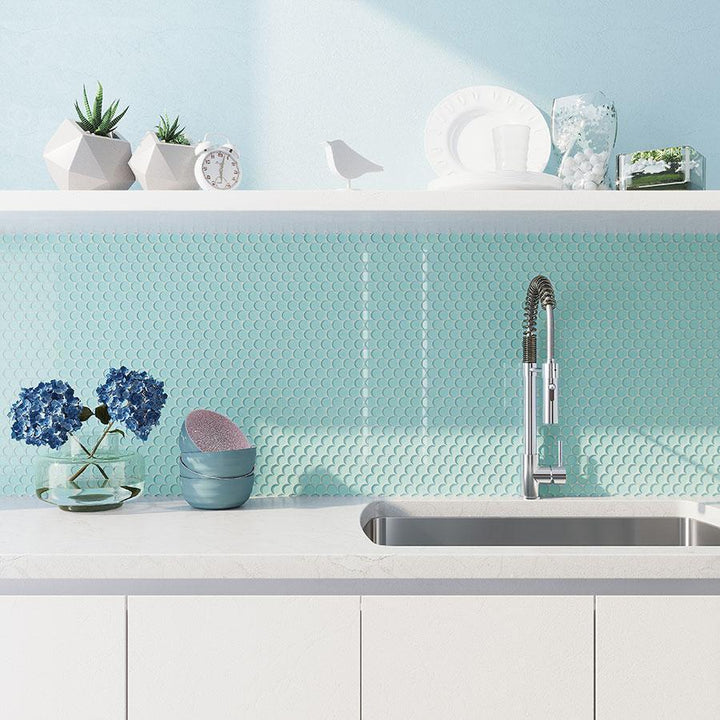 Turquoise Penny Round Glass Tile | Colorful Kitchen, Pool Tiles