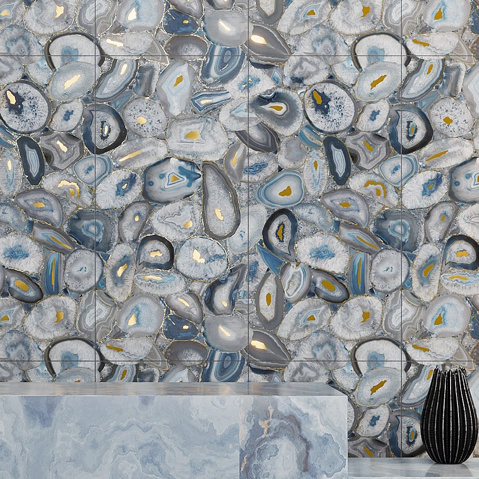 Preciosa Blue Geode and Gold Porcelain Tile | Accent Wall Decor | Tile Club