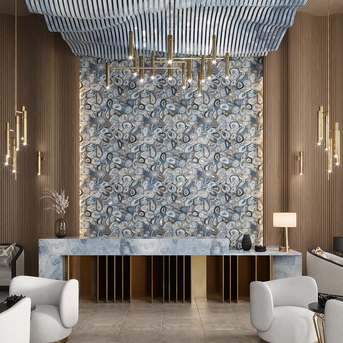 Preciosa Blue Geode and Gold Porcelain Tile | Accent Wall Decor | Tile Club