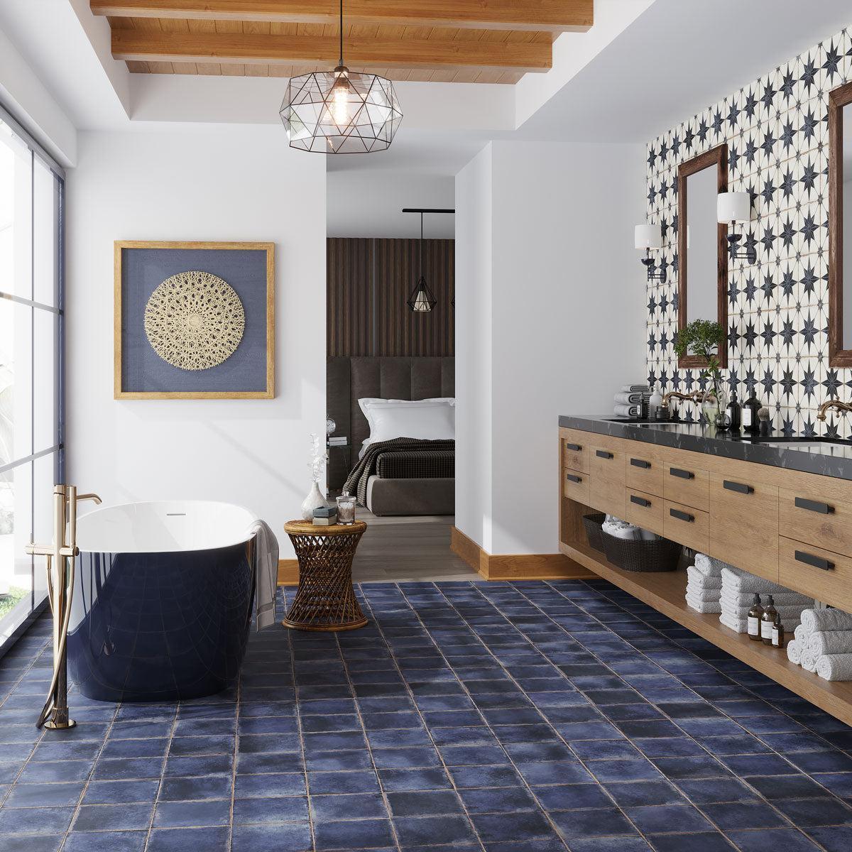 Ursa Navy Square 7.87x7.87 Porcelain Tile | Spanish Tile for Floors, Walls