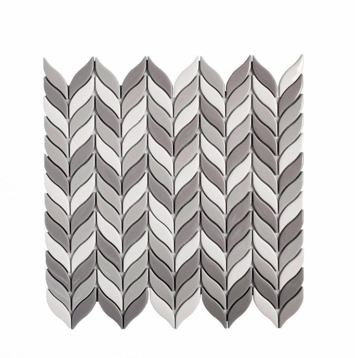 White And Grey Mixed Leaf Recycled Glass Mosaic Tile | Tile Club