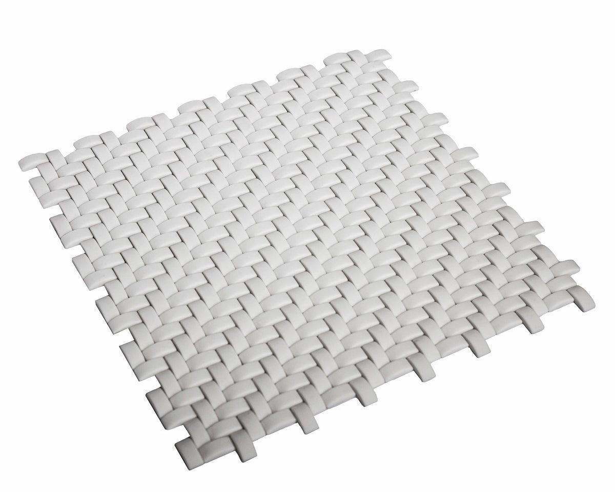 White Recycled Glass Basket Weave Mosaic Tile | Online Tile Store with ...