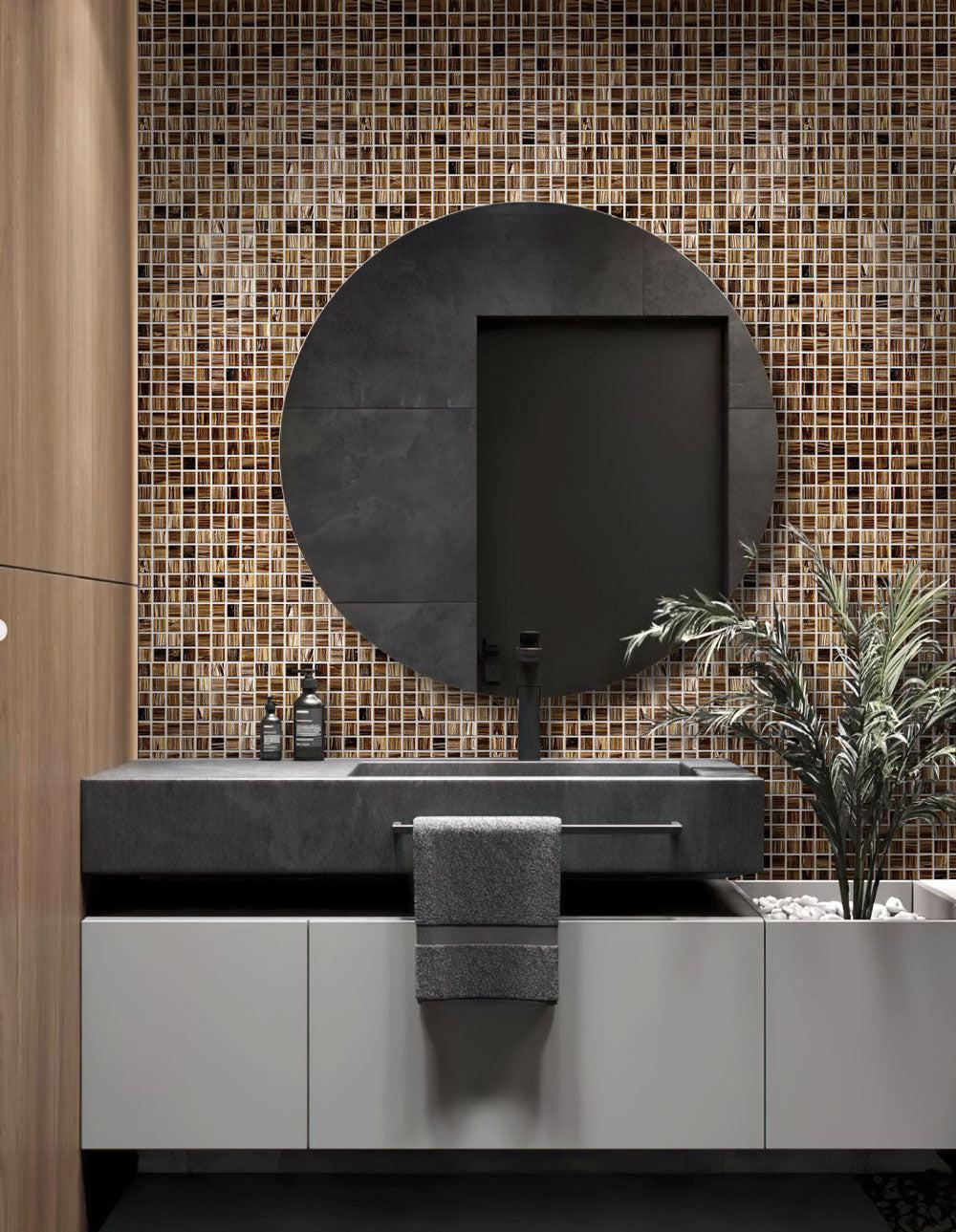 Amber Shimmer Mixed Squares Glass Pool Tile | Shower, Backsplash, Floor