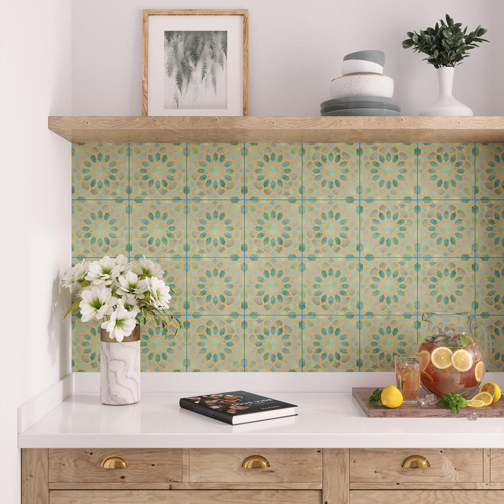 Amira Regal Green and Gold Patterned Porcelain Tile | Moroccan Floor ...