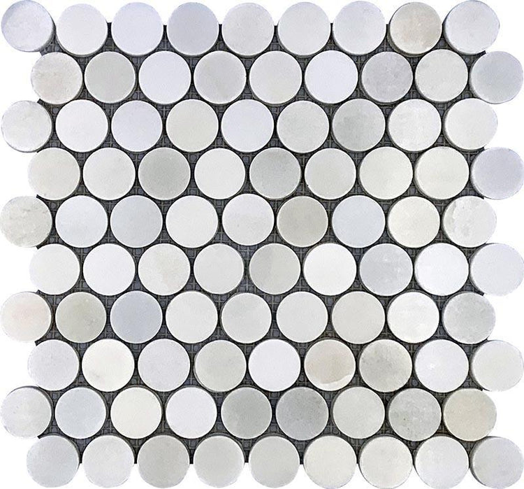 White Marble Large Penny Round Tile Polished Sample Swatch | Free ...