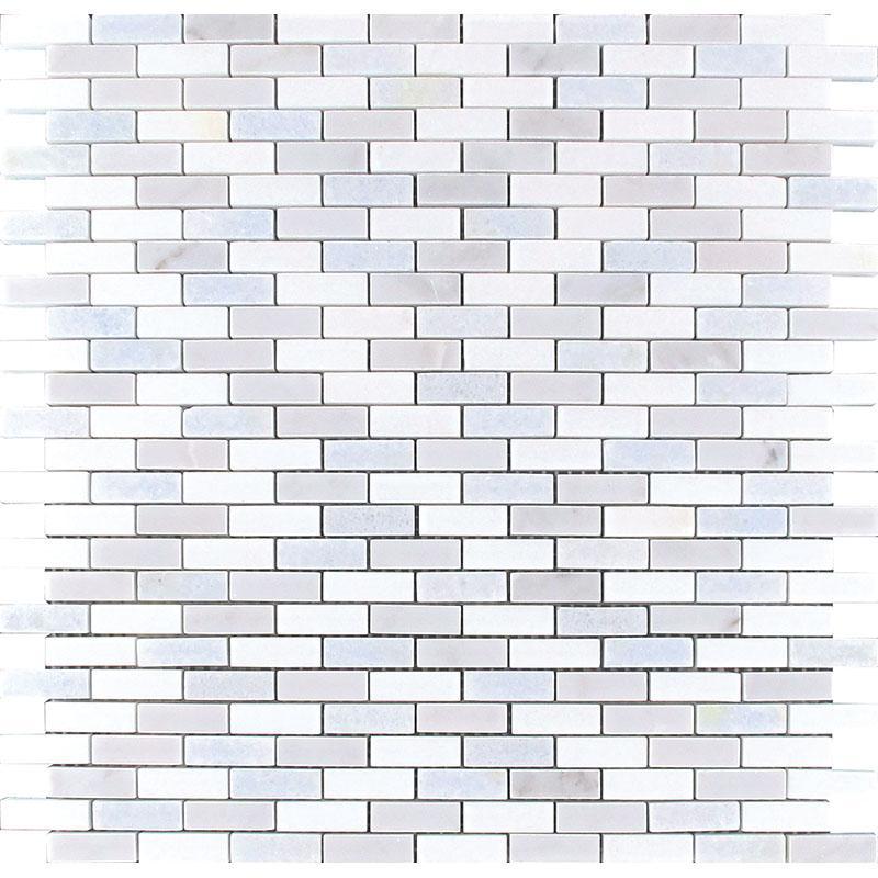 Azul Cielo Thassos And Carrara Mini Brick Marble Mosaic Tile Sample ...