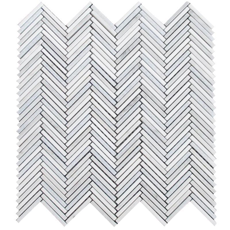 Azul Cielo Thassos And Carrara Mini Chevron Marble Mosaic Tile Sample ...