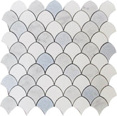 Azul Cielo Thassos And Carrara Mini Scale Marble Mosaic Tile | Natural ...