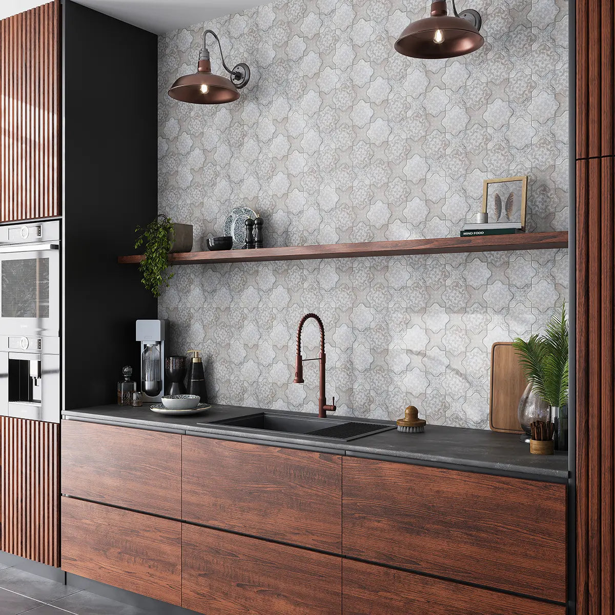 Babylon Antique Star & Cross Etched Marble Mosaic Tile