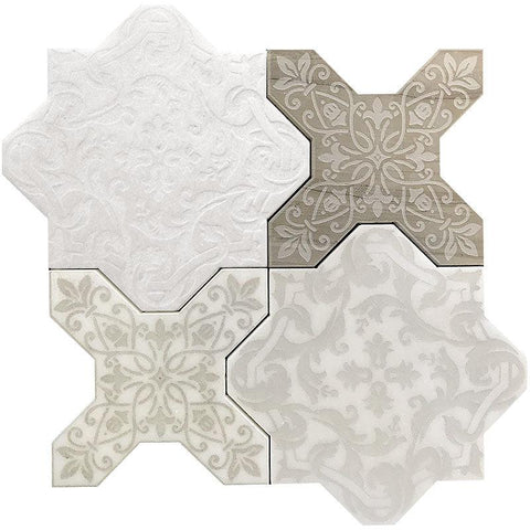 Babylon Mixed Star & Cross Etched Marble Mosaic Tile | Tile Club