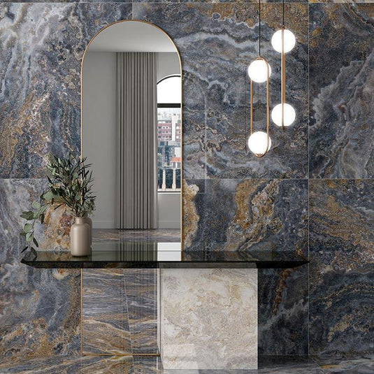 Emporio Baroque Blue Large-Format Porcelain Tile 24x48 Floors and Walls