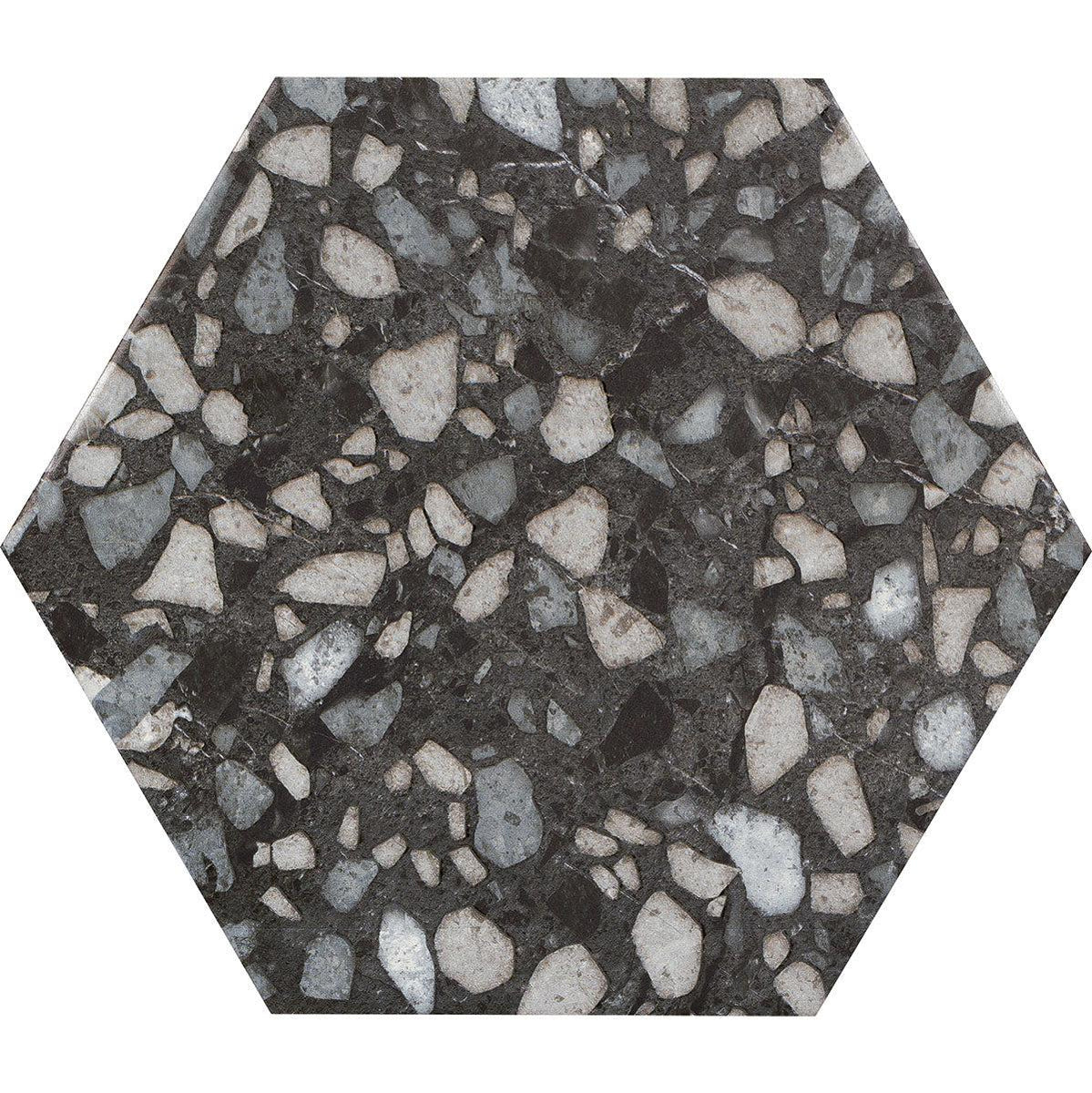 Black and White Chic Terrazzo Hex Porcelain Tile for floors, walls ...
