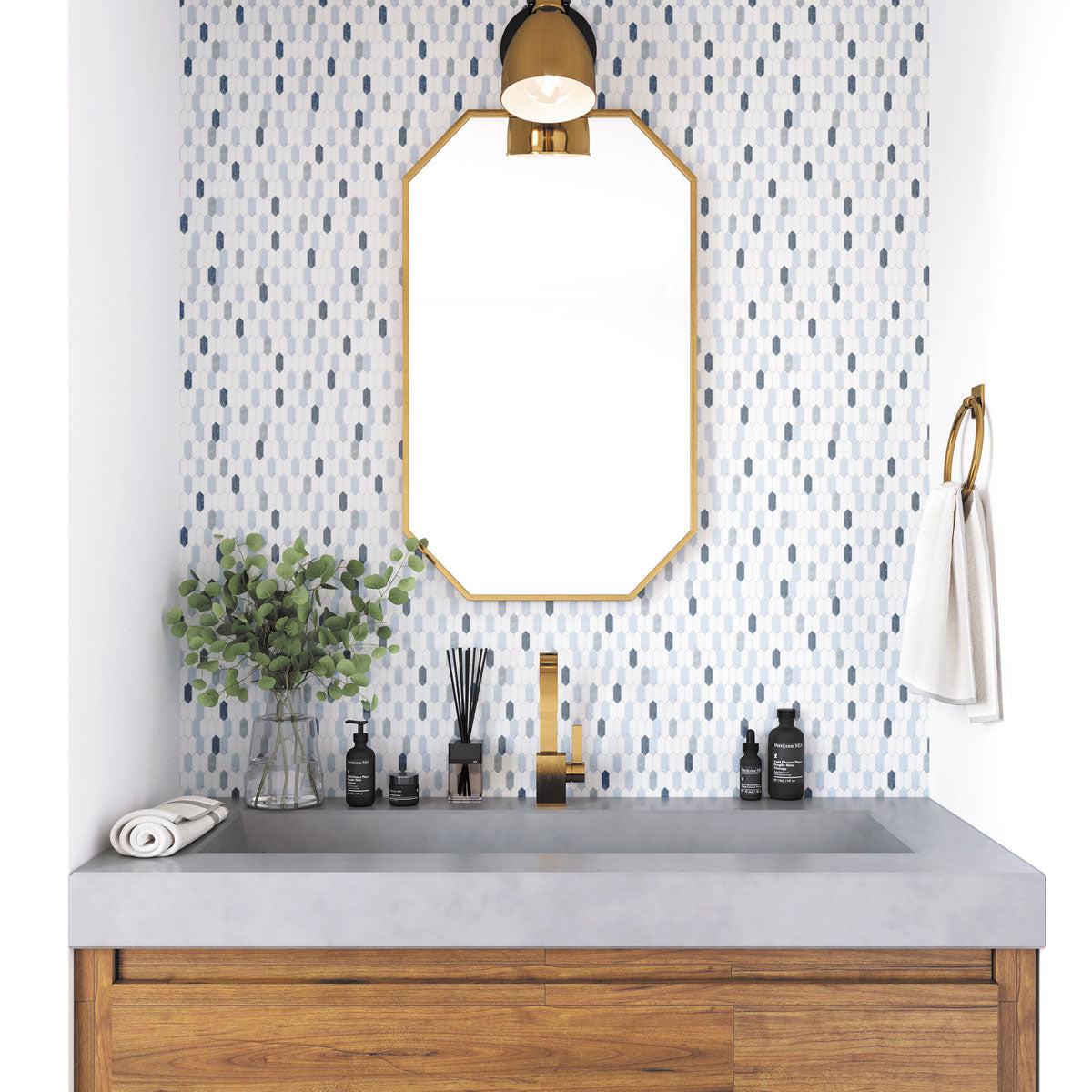 Blue and White Mini Picket Marble Mosaic Tile | Mosaic Backsplash ...