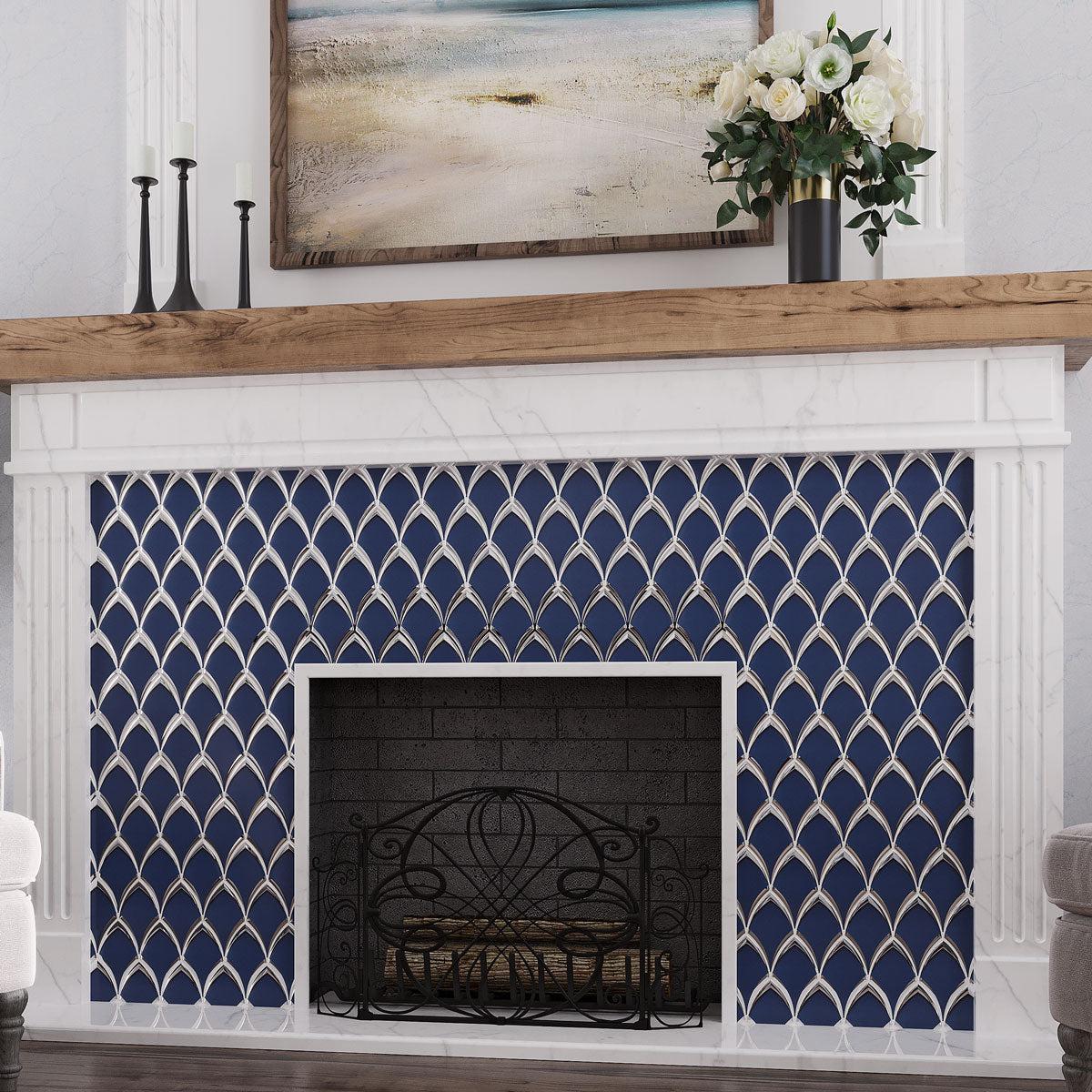 Blue Deco Fan Glass Mosaic Tile | Tile Club