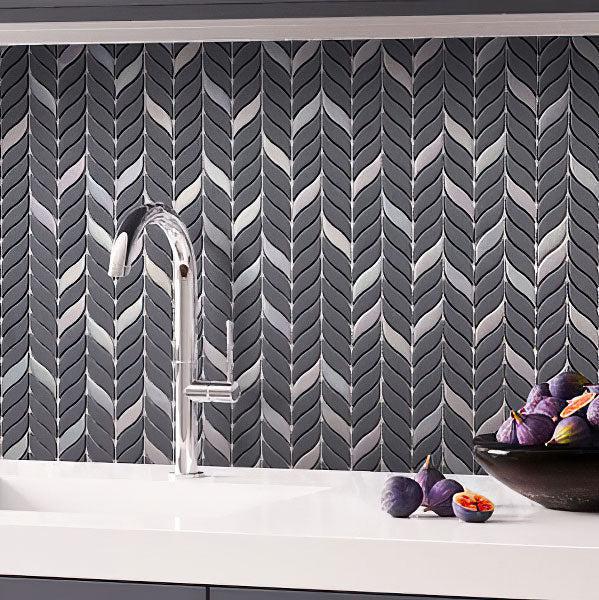 Blue Leaf Recycled Glass Mosaic Tile | Mosaic Backsplash, Kitchen and ...